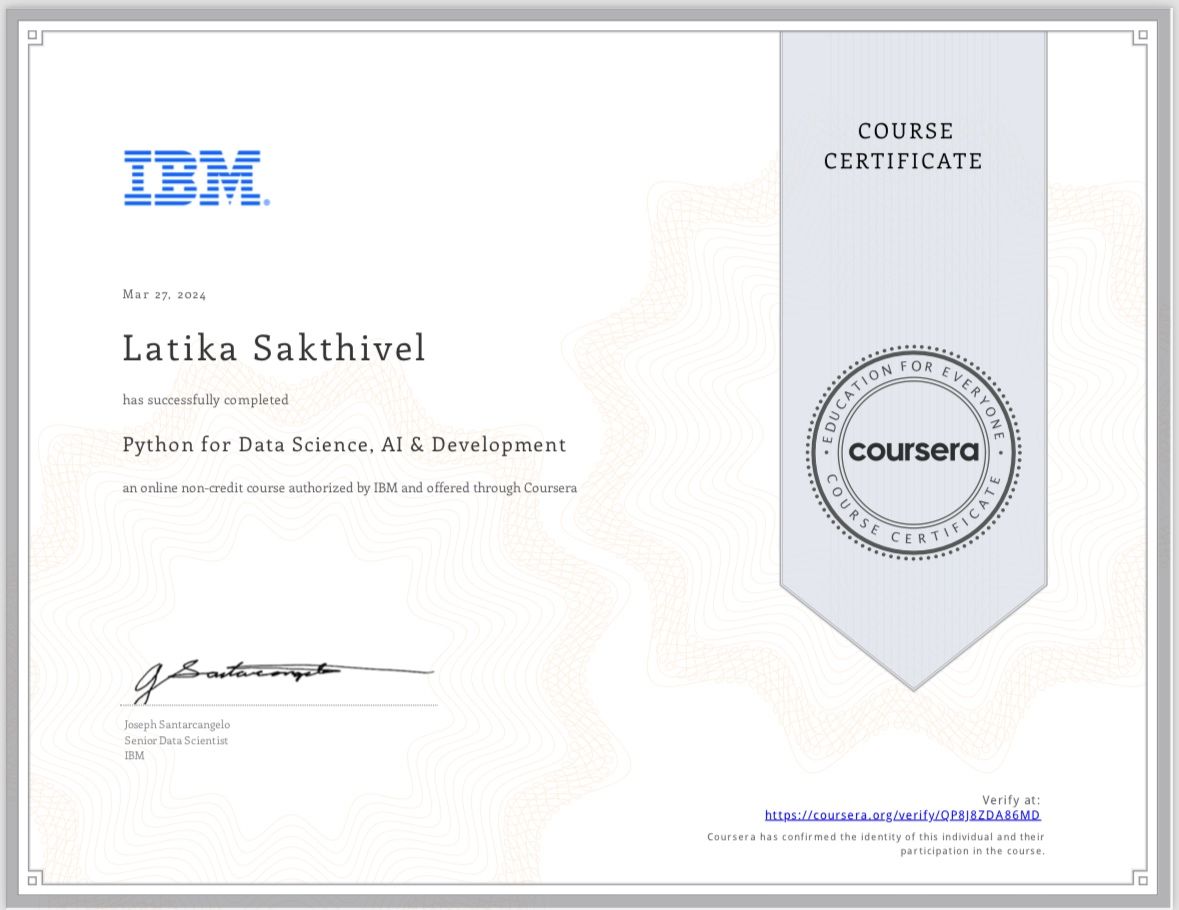 Latika Sakthivel on LinkedIn: #python #datascience #ai #continuouslearning Latika Sakthivel on LinkedIn: #python #datascience #ai #continuouslearning