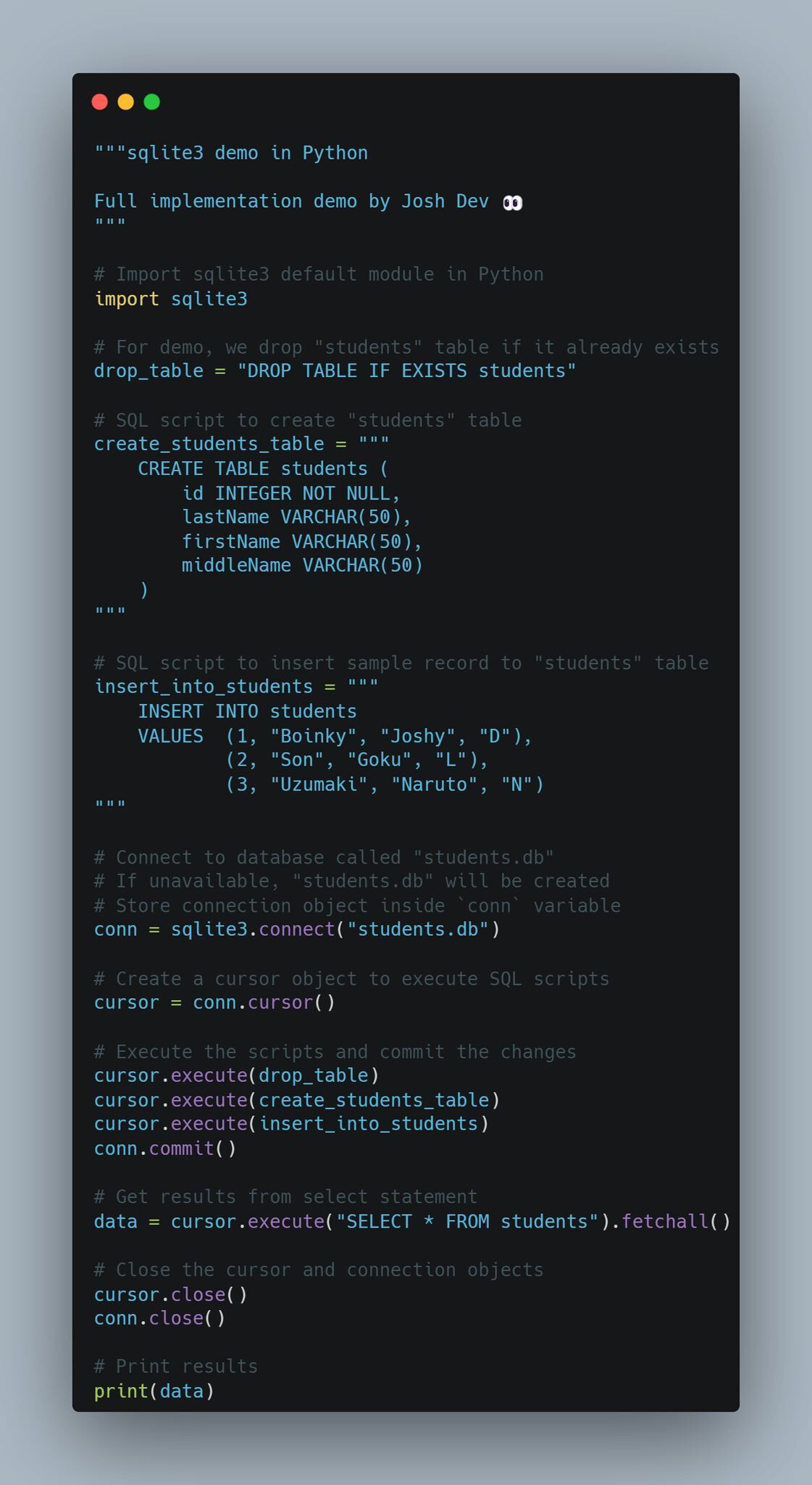 Josh Valdeleon on LinkedIn: #sql #python #sqlite #sqlite3 #database # ... Josh Valdeleon on LinkedIn: #sql #python #sqlite #sqlite3 #database # ...