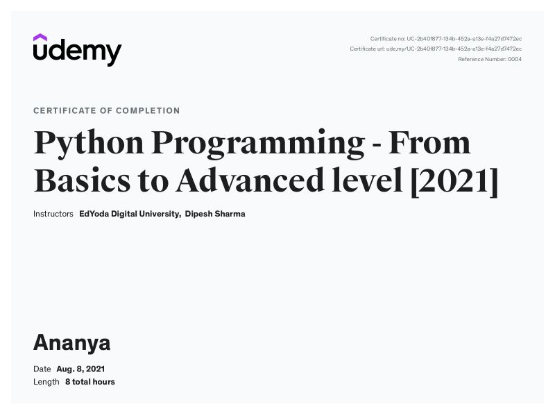 Ananya Rai on LinkedIn: #python #certification #learningcontinuity # ... Ananya Rai on LinkedIn: #python #certification #learningcontinuity # ...