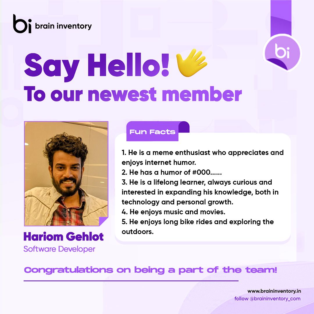 Brain Inventory on LinkedIn: 🎉 Welcome to Brain Inventory, Hariom ... Brain Inventory on LinkedIn: 🎉 Welcome to Brain Inventory, Hariom ...