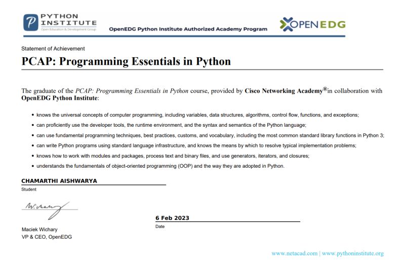 Aishwarya Chamarty na LinkedIn: #python #programming #cisco Aishwarya Chamarty na LinkedIn: #python #programming #cisco