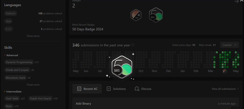 Mouli Dutta on LinkedIn: Just completed my 50 days on LeetCode! ๐ ... Mouli Dutta on LinkedIn: Just completed my 50 days on LeetCode! ๐ ...