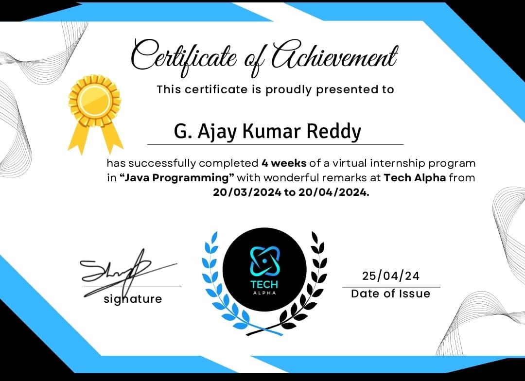 GUMMADISANI AJAY KUMAR REDDY on LinkedIn: #javaprogramming #internship ... GUMMADISANI AJAY KUMAR REDDY on LinkedIn: #javaprogramming #internship ...