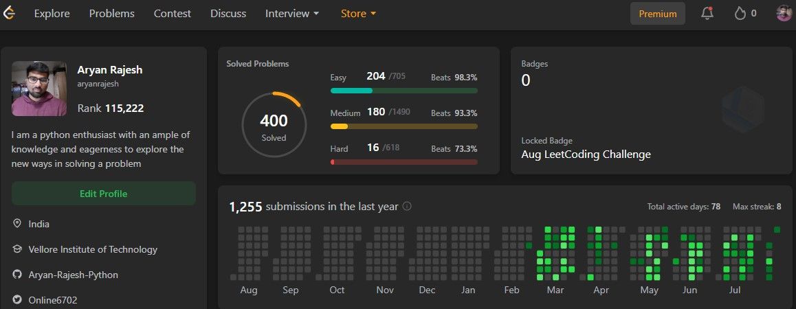 Aryan Rajesh on LinkedIn: Having successfully tackled 400 LeetCode ... Aryan Rajesh on LinkedIn: Having successfully tackled 400 LeetCode ...