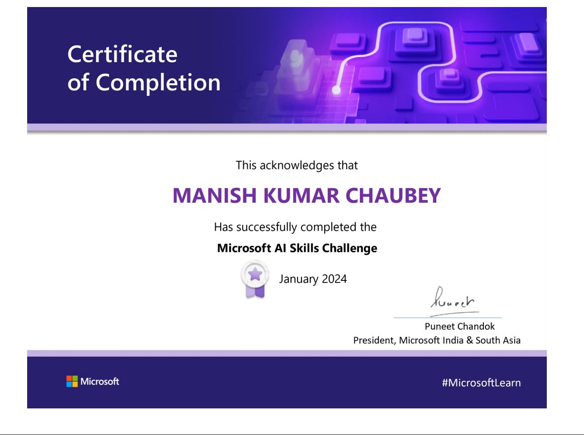 MANISH KUMAR CHAUBEY on LinkedIn: #aiskillschallenge #micorsoft #ai MANISH KUMAR CHAUBEY on LinkedIn: #aiskillschallenge #micorsoft #ai