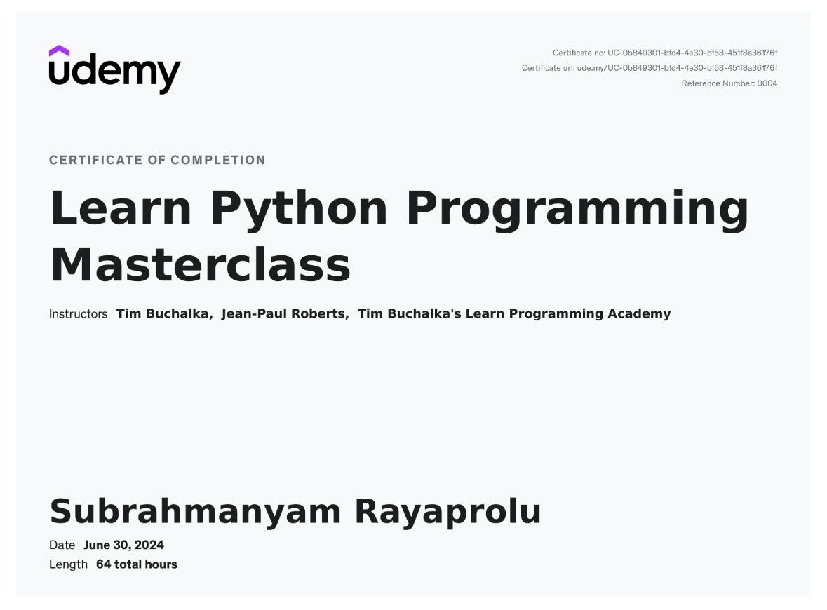 Subrahmanyam Rayaprolu on LinkedIn: #python #programming #udemy # ... Subrahmanyam Rayaprolu on LinkedIn: #python #programming #udemy # ...