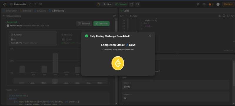 Day 2 of my LeetCode challenge: playing tokens | Akshata Khare posted ... Day 2 of my LeetCode challenge: playing tokens | Akshata Khare posted ...