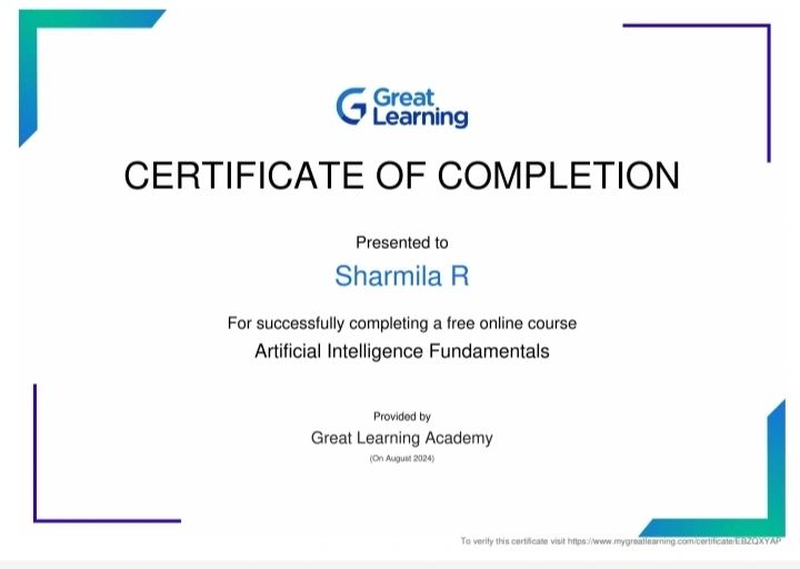 Sharmila R on LinkedIn: #greatlearning #artificialintelligencefundamentals Sharmila R on LinkedIn: #greatlearning #artificialintelligencefundamentals