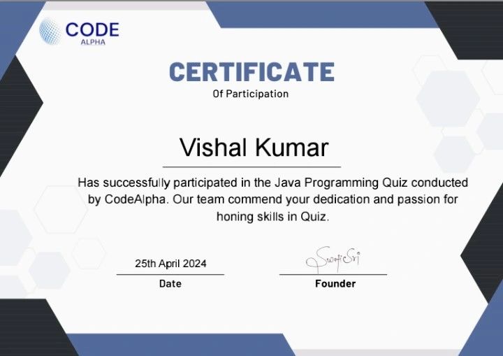 Vishal Kumar on LinkedIn: #codealpha #java #javaprogramming # ... Vishal Kumar on LinkedIn: #codealpha #java #javaprogramming # ...