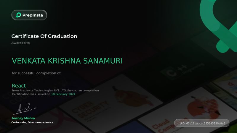 Venkata Krishna Sanamuri on LinkedIn: #reactjs #certification # ... Venkata Krishna Sanamuri on LinkedIn: #reactjs #certification # ...
