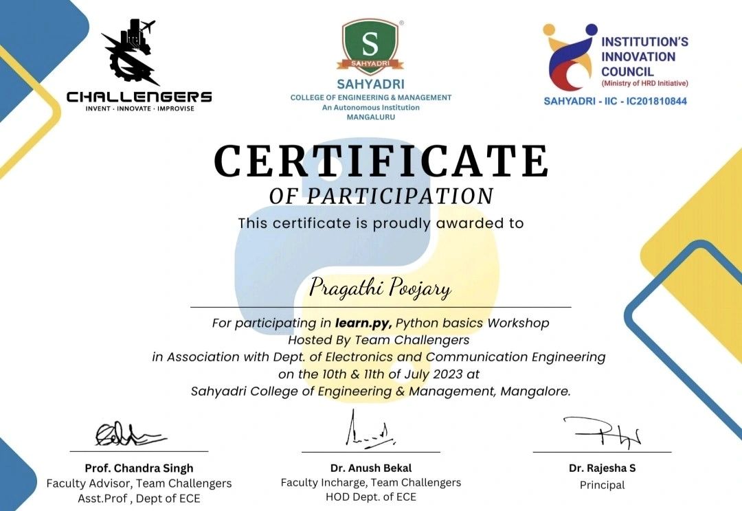 Pragathi Poojary on LinkedIn: #python #pythonprogramming #certification ... Pragathi Poojary on LinkedIn: #python #pythonprogramming #certification ...