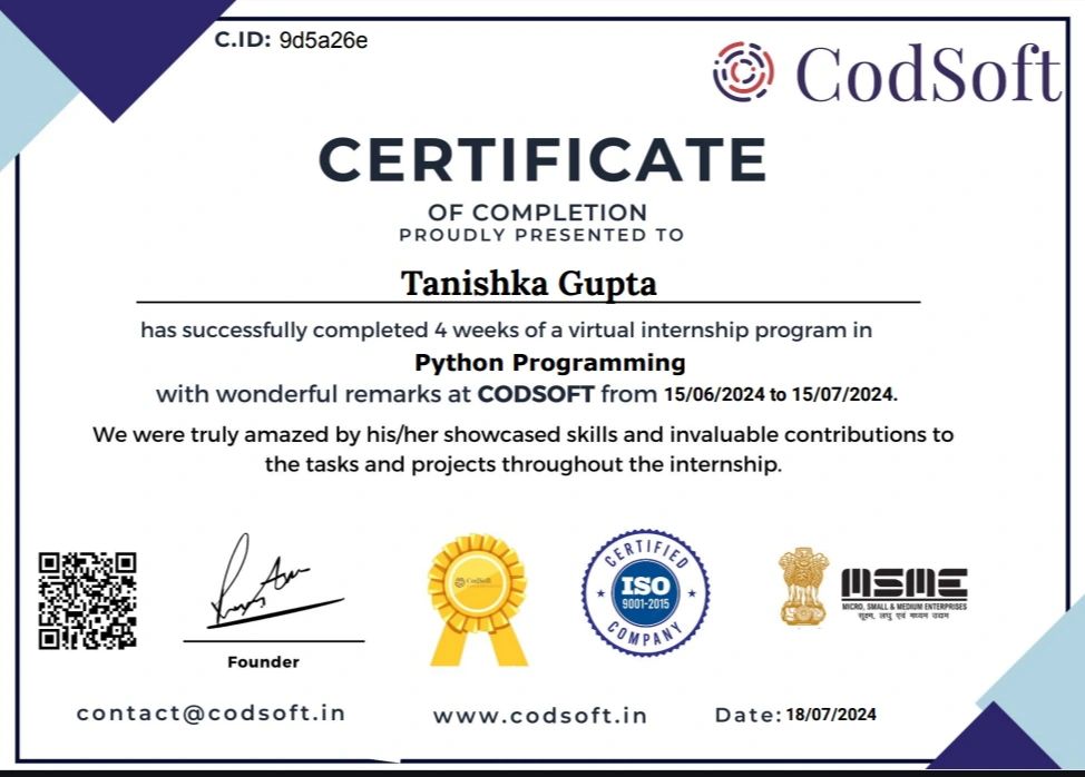 Tanishka Gupta on LinkedIn: #python #internship #coding #techcareer # ... Tanishka Gupta on LinkedIn: #python #internship #coding #techcareer # ...