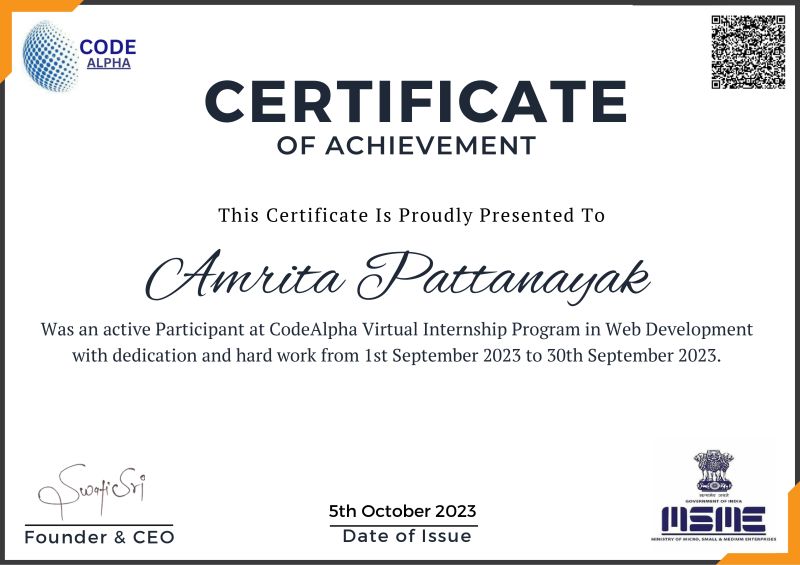 Amrita Pattanayak on LinkedIn: #codealpha #webdevelopment #internship Amrita Pattanayak on LinkedIn: #codealpha #webdevelopment #internship