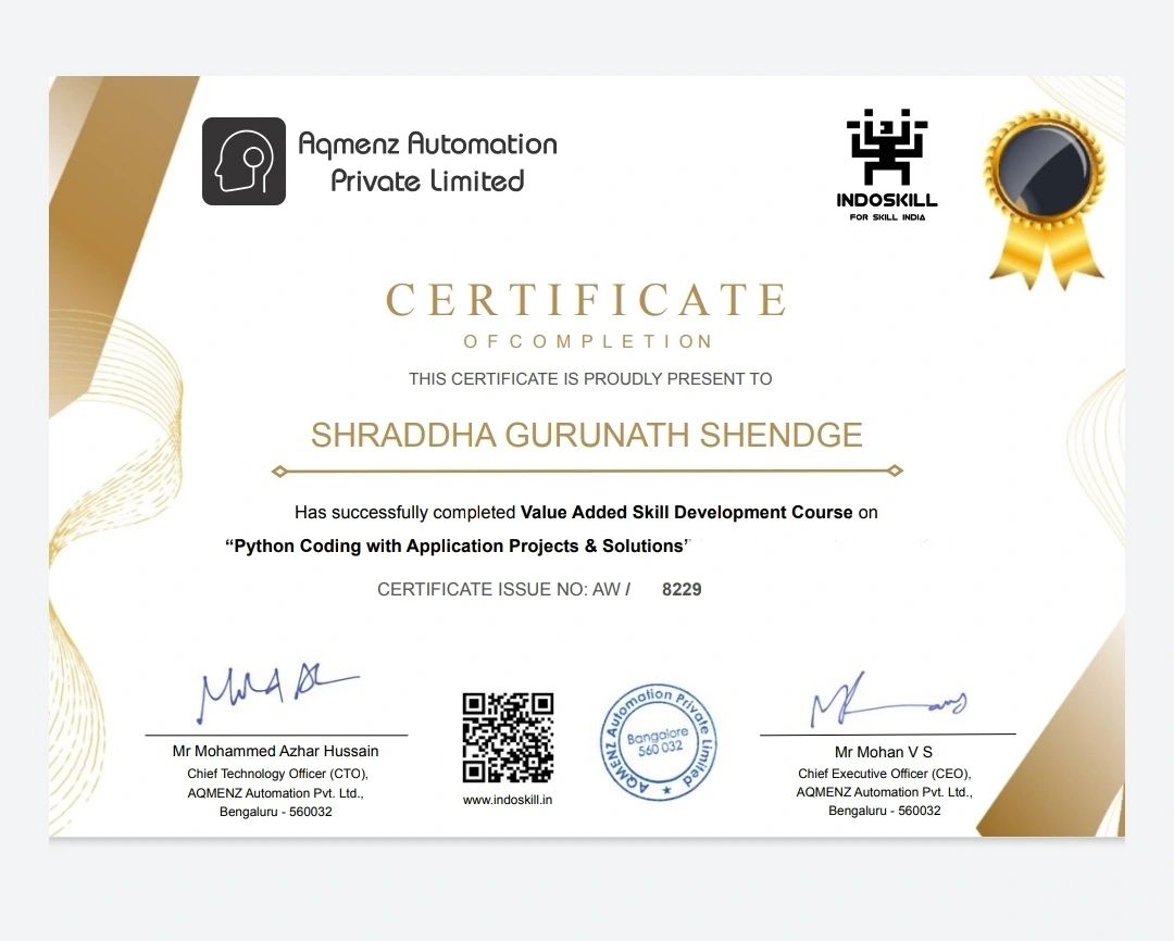 Shraddha shendge on LinkedIn: Completed python course Shraddha shendge on LinkedIn: Completed python course