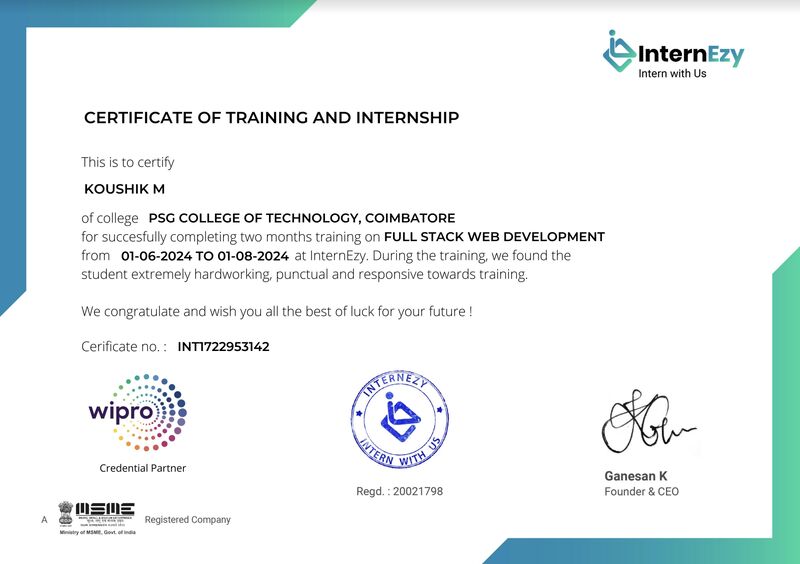 Koushik Mahesh on LinkedIn: #fullstackdeveloper #internzry #techjourney Koushik Mahesh on LinkedIn: #fullstackdeveloper #internzry #techjourney