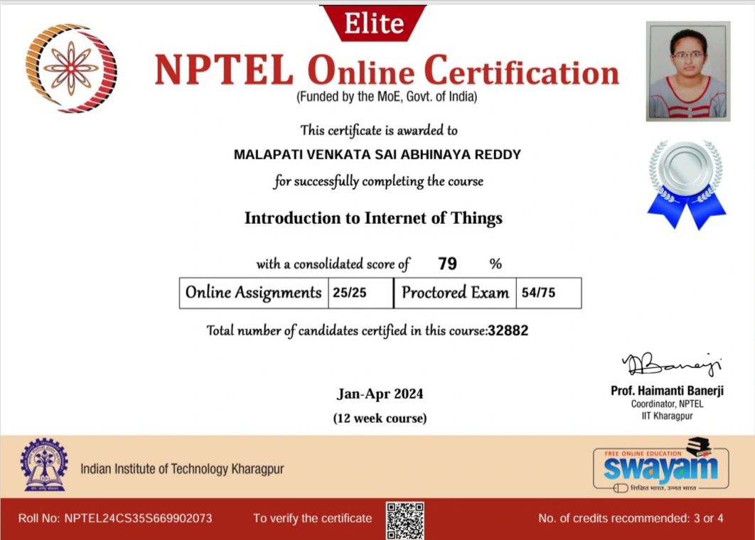 Abhinaya Reddy Malapati on LinkedIn: #nptel #npteliot #iitkharagpur Abhinaya Reddy Malapati on LinkedIn: #nptel #npteliot #iitkharagpur