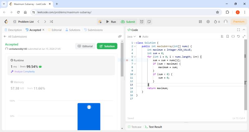 Challa Venkata Reddy on LinkedIn: Just solved the Maximum Subarray ... Challa Venkata Reddy on LinkedIn: Just solved the Maximum Subarray ...