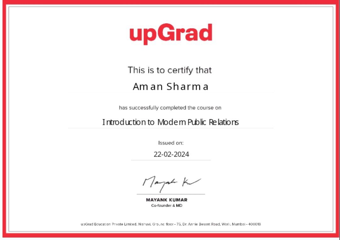 Aman Sharma on LinkedIn: #upgrad #certification Aman Sharma on LinkedIn: #upgrad #certification