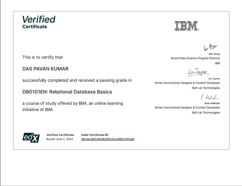 Pavan Kumar on LinkedIn: #database #sql #learning #edx #ibm Pavan Kumar on LinkedIn: #database #sql #learning #edx #ibm
