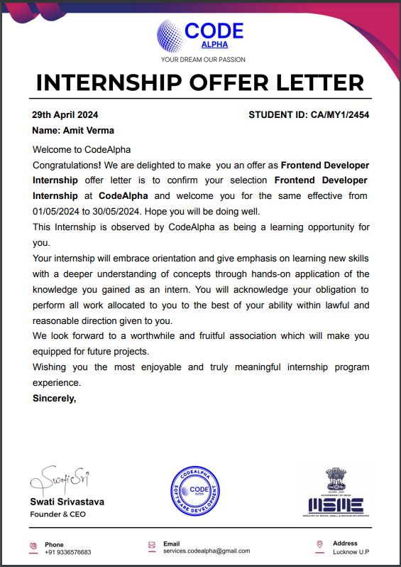 Amit Verma on LinkedIn: #webdevelopment #internship #codealpha #codealpha Amit Verma on LinkedIn: #webdevelopment #internship #codealpha #codealpha