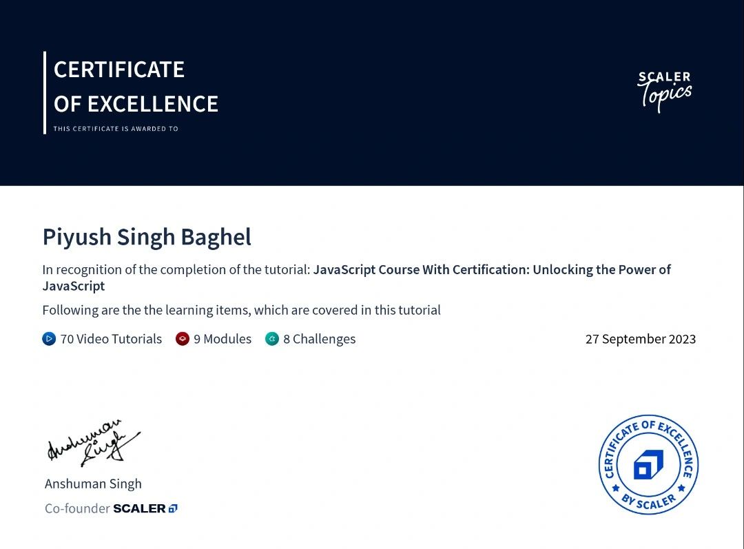 Piyush Singh Baghel on LinkedIn: #certification Piyush Singh Baghel on LinkedIn: #certification