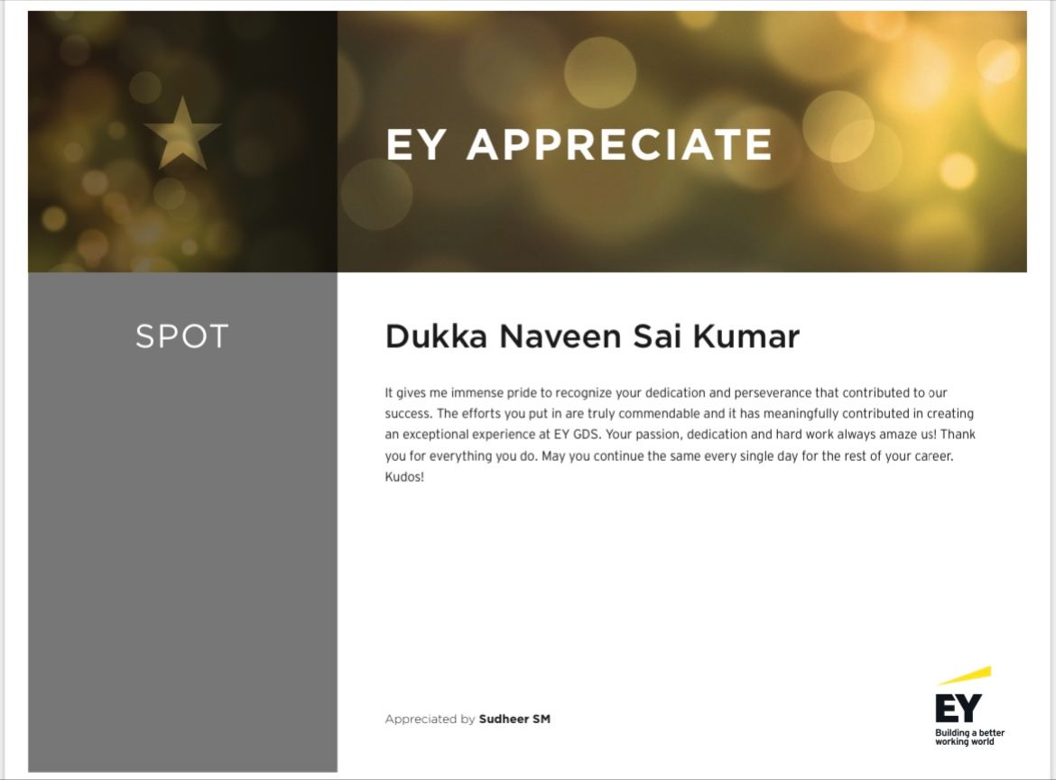 Naveen Sai Kumar Dukka on LinkedIn: #eygds Naveen Sai Kumar Dukka on LinkedIn: #eygds