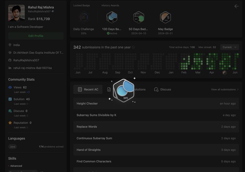 Rahul Raj Mishra on LinkedIn: #100daysofcode #leetcode #codingjourney # ... Rahul Raj Mishra on LinkedIn: #100daysofcode #leetcode #codingjourney # ...
