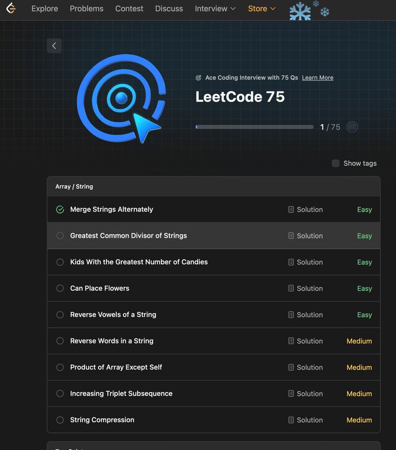 Hritik Sharma on LinkedIn: It's time for Leetcode 75 Challenge Hritik Sharma on LinkedIn: It's time for Leetcode 75 Challenge