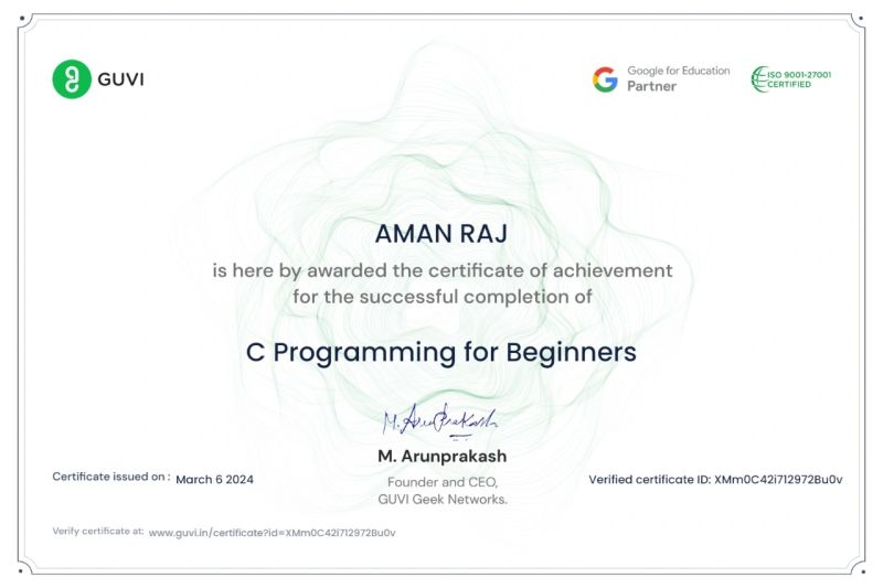 Aman Raj on LinkedIn: #cprogramming #certificatecompletion # ... Aman Raj on LinkedIn: #cprogramming #certificatecompletion # ...