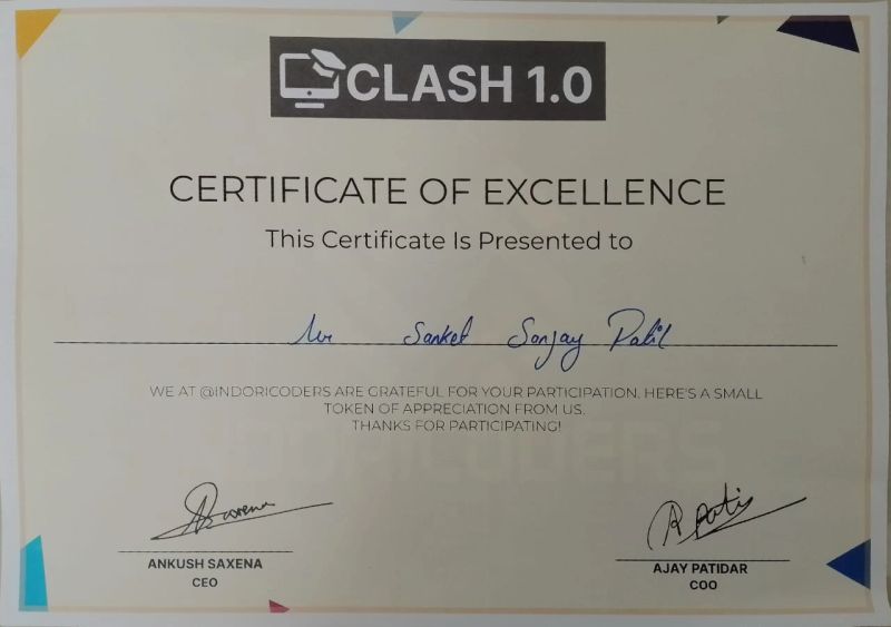 Sanket Patil on LinkedIn: #indoricoders #hackathon #teamgenius #clash1 Sanket Patil on LinkedIn: #indoricoders #hackathon #teamgenius #clash1