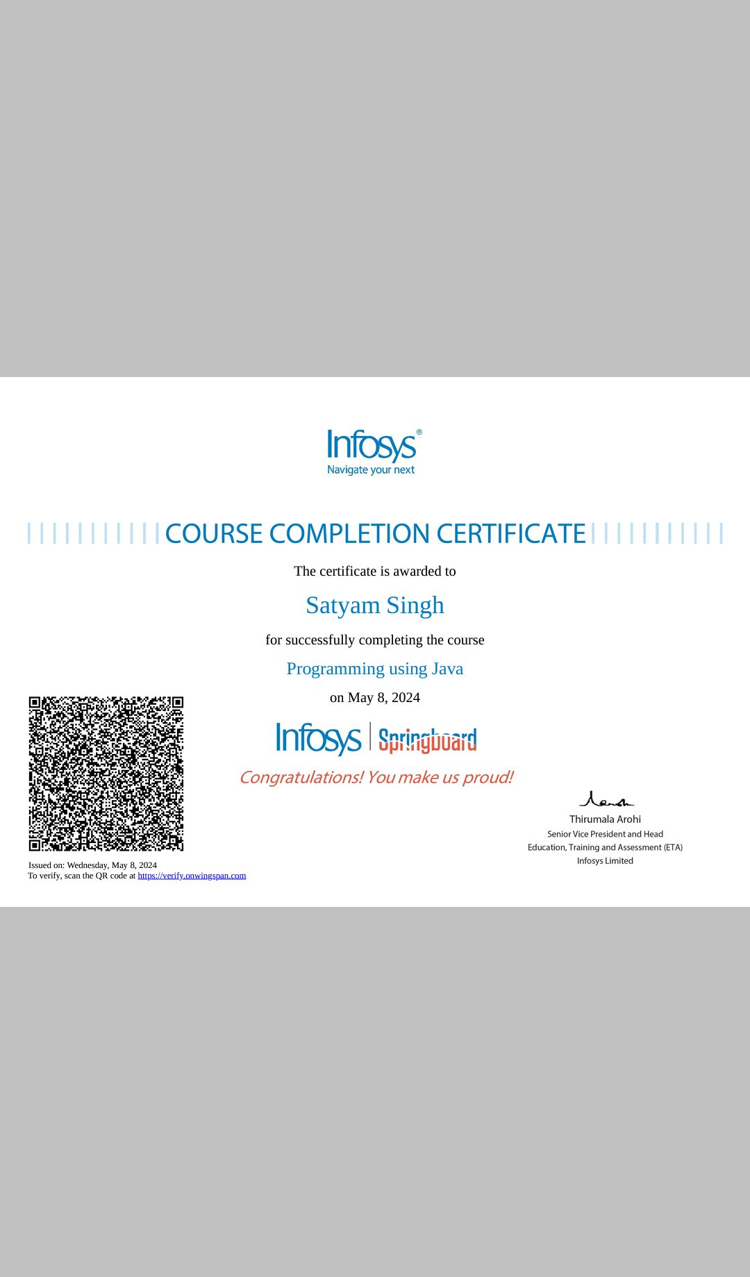 Satyam Singh 1st on LinkedIn: I have completed programming in Java ....๐ซ๐ซ Satyam Singh 1st on LinkedIn: I have completed programming in Java ....๐ซ๐ซ