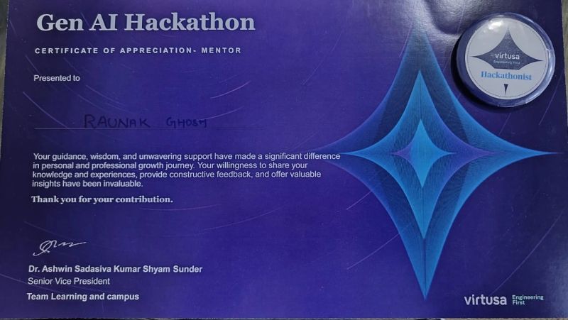 Raunak Ghosh on LinkedIn: #genai #genaihackathon #virtusa Raunak Ghosh on LinkedIn: #genai #genaihackathon #virtusa