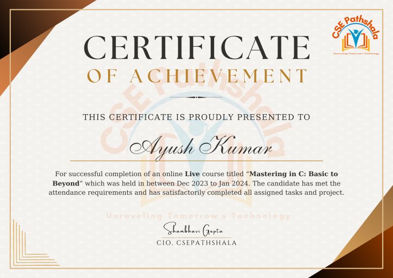 Ayush Kumar on LinkedIn: #cprogramming #certification Ayush Kumar on LinkedIn: #cprogramming #certification