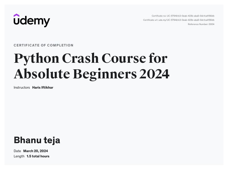 Bhanu teja on LinkedIn: #udemy #python Bhanu teja on LinkedIn: #udemy #python