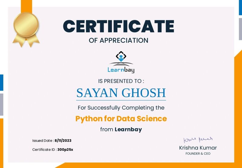 Completed Python course with Gold certificate | Sayan Ghosh posted on ... Completed Python course with Gold certificate | Sayan Ghosh posted on ...