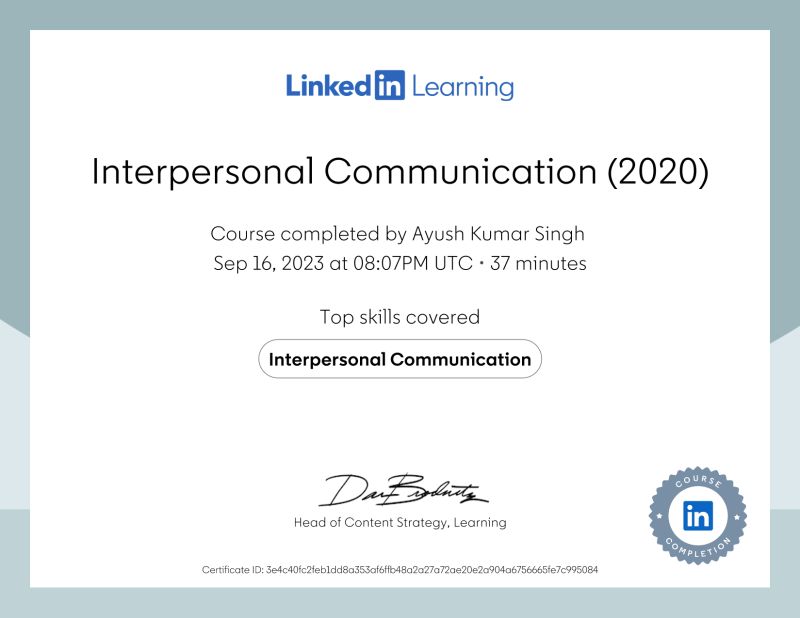 Ayush Kumar Singh on LinkedIn: Certificate of Completion Ayush Kumar Singh on LinkedIn: Certificate of Completion