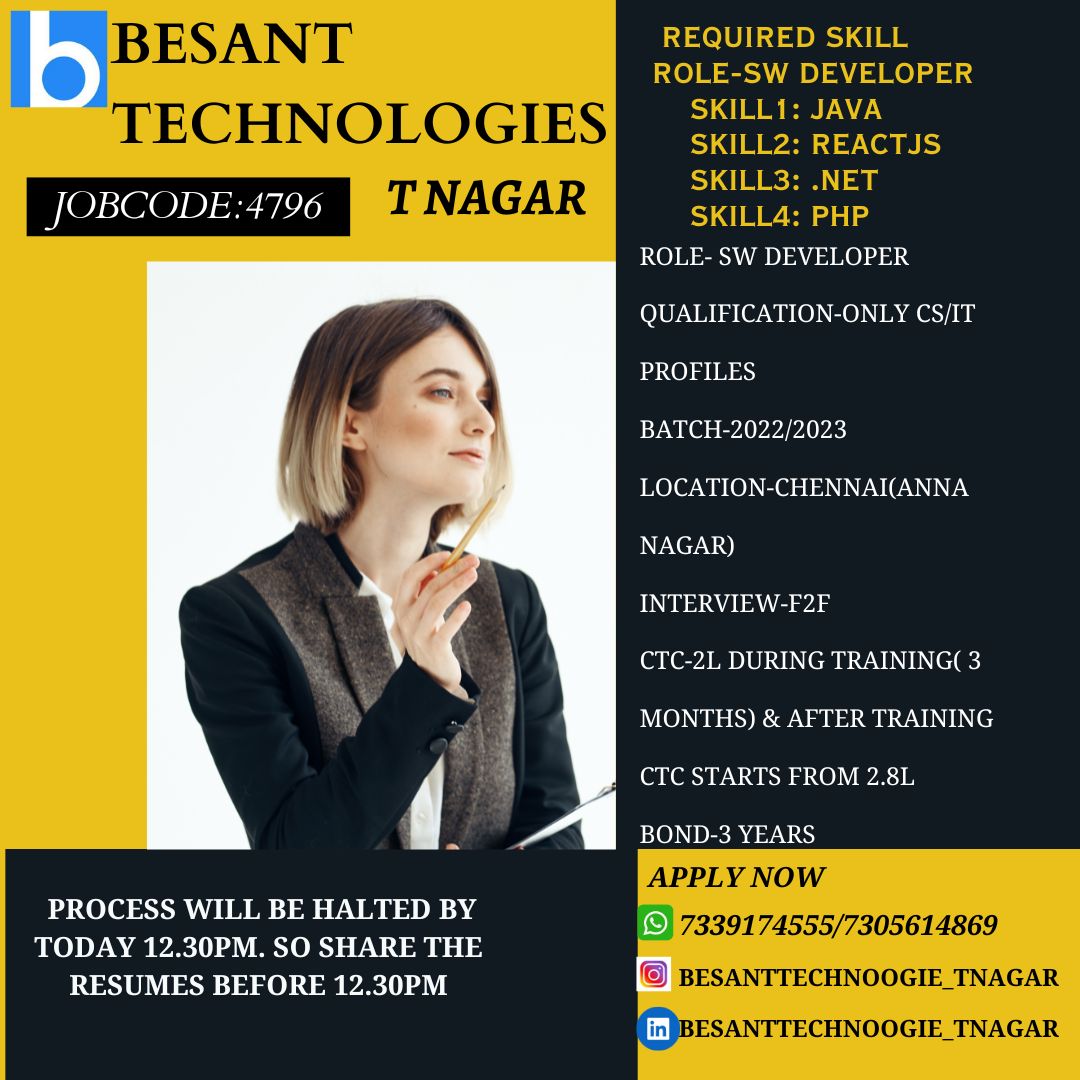 Besant Technologies_T Nagar on LinkedIn: #besanttechnologiesplacements ... Besant Technologies_T Nagar on LinkedIn: #besanttechnologiesplacements ...