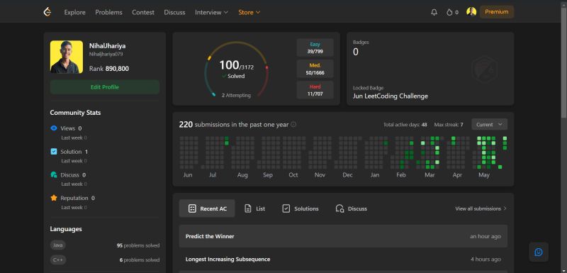 Completed 100 LeetCode questions! | Nihal Jhariya posted on the topic ... Completed 100 LeetCode questions! | Nihal Jhariya posted on the topic ...
