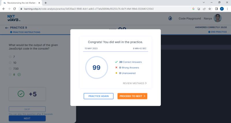 Navya Yagana on LinkedIn: #ccbp #javascript #150daysofcodechallenge #day142 Navya Yagana on LinkedIn: #ccbp #javascript #150daysofcodechallenge #day142