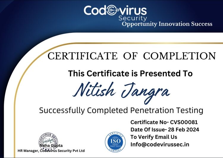 Nitish Jangra on LinkedIn: #pt #cpt #cybersecurity #cvs Nitish Jangra on LinkedIn: #pt #cpt #cybersecurity #cvs