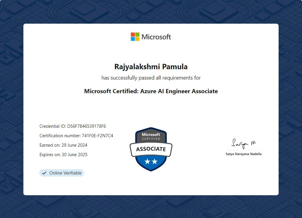 Rajyalakshmi Pamula on LinkedIn: #microsoft #azureai Rajyalakshmi Pamula on LinkedIn: #microsoft #azureai