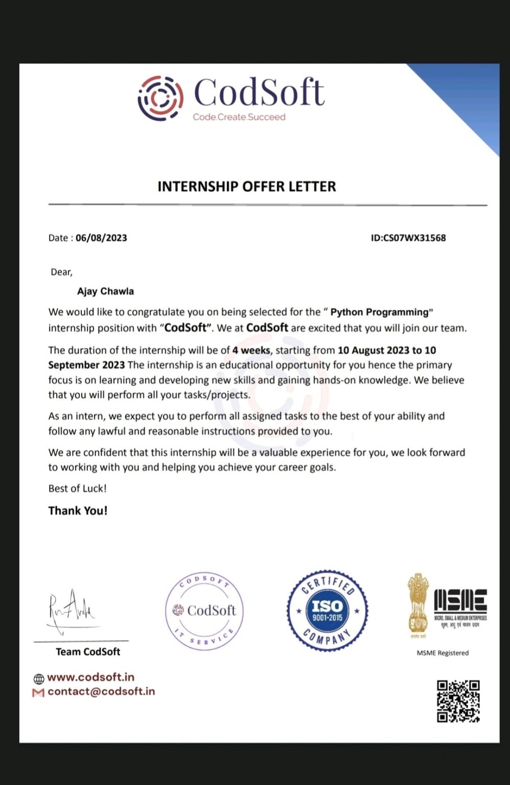 Ajay Chawla on LinkedIn: #codsoft #codsoftinternship Ajay Chawla on LinkedIn: #codsoft #codsoftinternship
