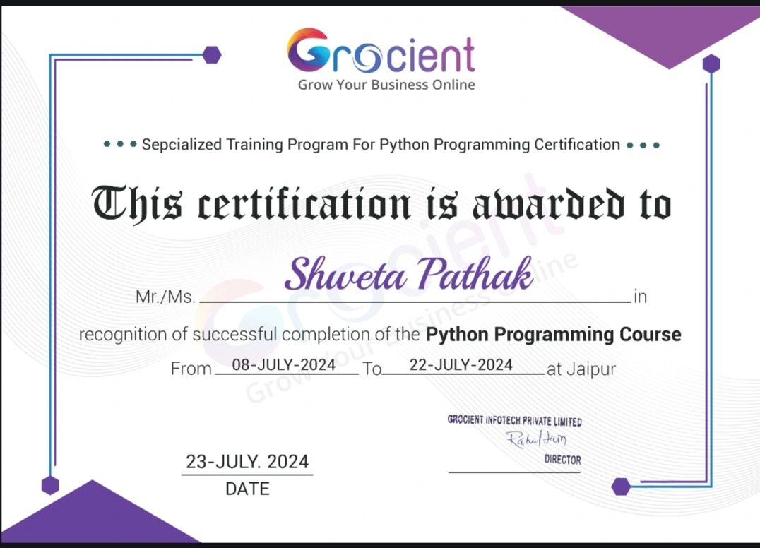 Shweta Pathak on LinkedIn: #python #programming #industrialtraining # ... Shweta Pathak on LinkedIn: #python #programming #industrialtraining # ...