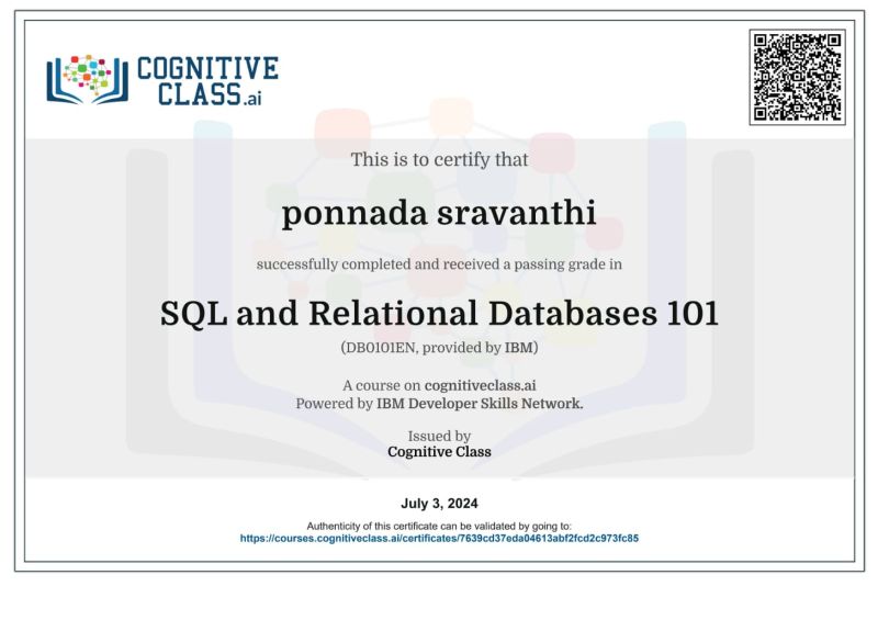 Ponnada Sravanthi on LinkedIn: 🎓 Certificate of Completion: SQL and ... Ponnada Sravanthi on LinkedIn: 🎓 Certificate of Completion: SQL and ...