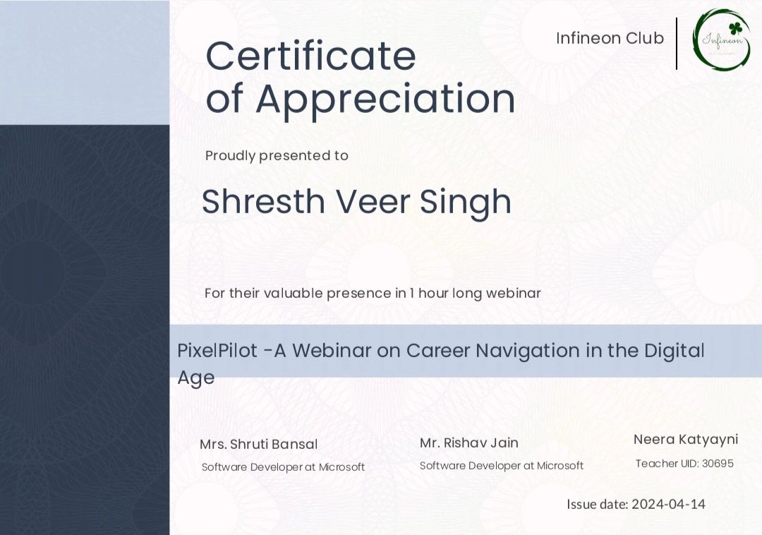 Shresth Veer Singh on LinkedIn: #careernavigation #infineonclub Shresth Veer Singh on LinkedIn: #careernavigation #infineonclub