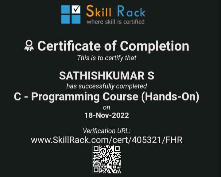 Sathish Kumar Sakthivel on LinkedIn: C programming basic are completed ... Sathish Kumar Sakthivel on LinkedIn: C programming basic are completed ...