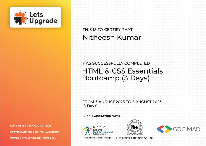 NITHEESH KUMAR .C on LinkedIn: #html5 #css3 #letsupgrade NITHEESH KUMAR .C on LinkedIn: #html5 #css3 #letsupgrade