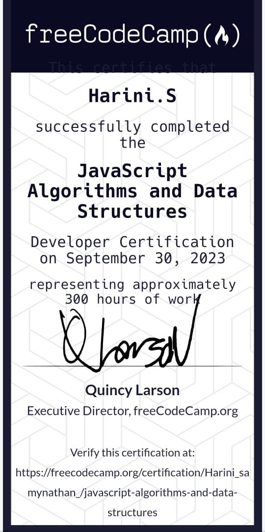 Harini S on LinkedIn: #freecodecamp #javascript #algorithms # ... Harini S on LinkedIn: #freecodecamp #javascript #algorithms # ...