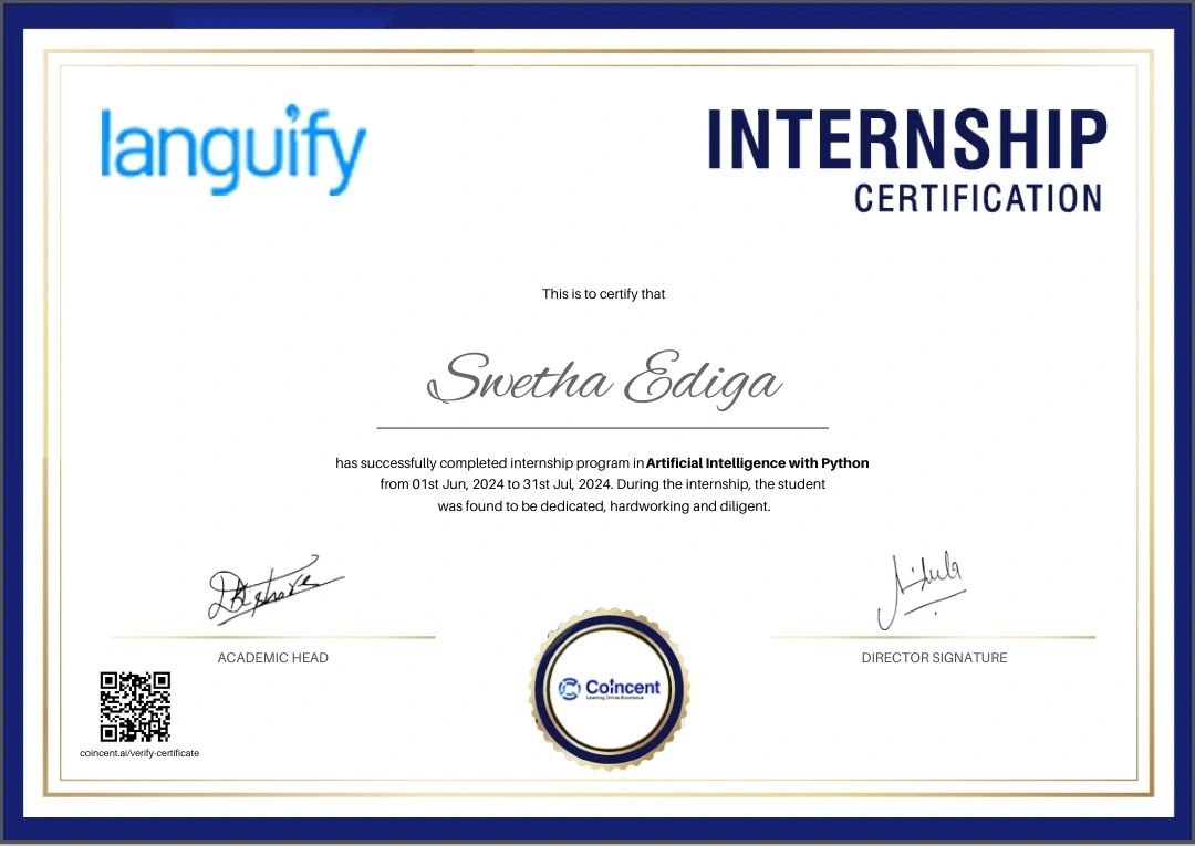 Ediga Swetha on LinkedIn: Finally received an internship completion ... Ediga Swetha on LinkedIn: Finally received an internship completion ...