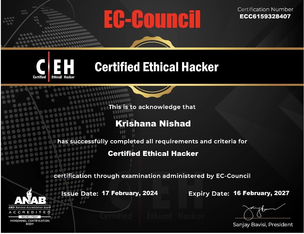 Krishana Nishad on LinkedIn: #ceh #certifiedethicalhacker # ... Krishana Nishad on LinkedIn: #ceh #certifiedethicalhacker # ...